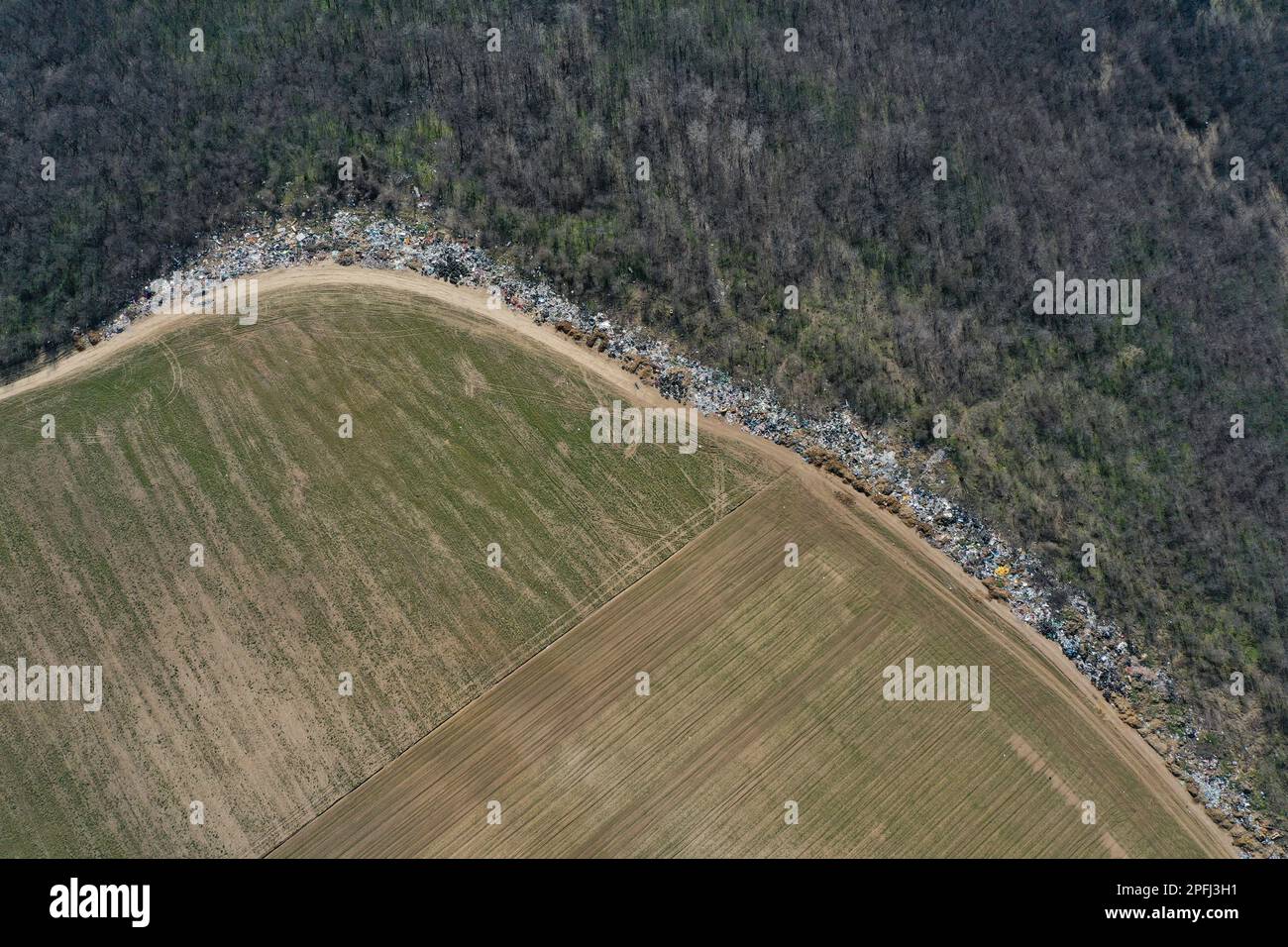 Amazing ecological pollution in Hungary. Near a town, there is a lot of ...