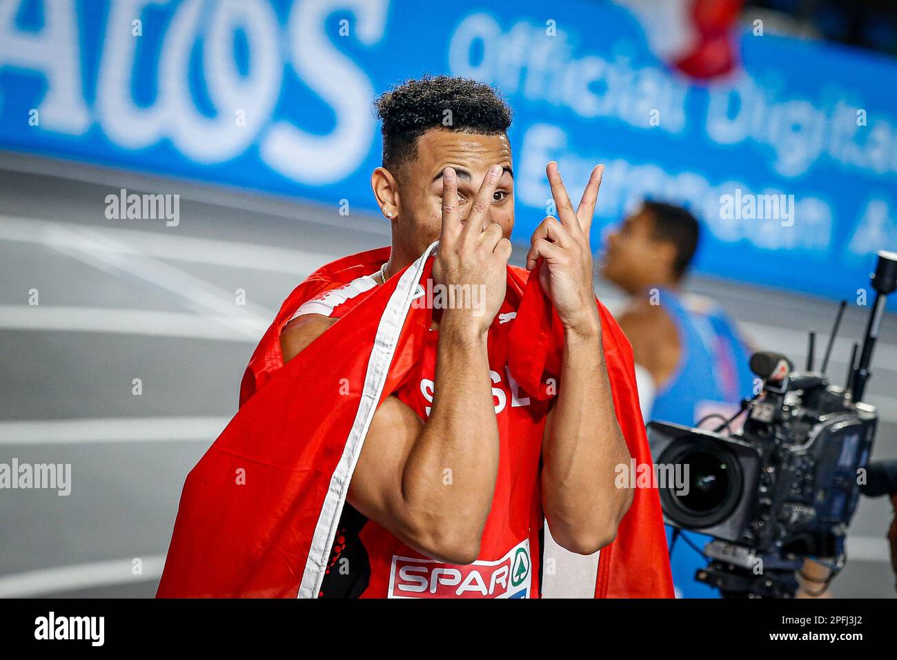 ISTANBUL, TURKEY - MARCH 05: Jason Joseph of Switzerland reacts in 60m ...