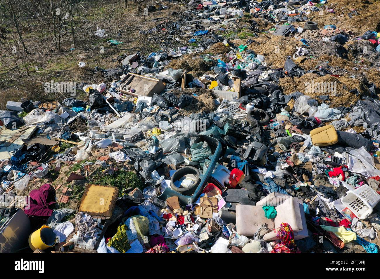 Amazing ecological pollution in Hungary. Near a town, there is a lot of ...
