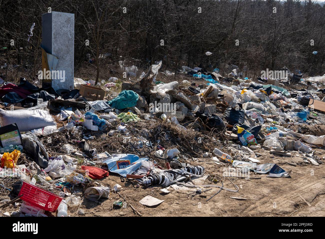 Amazing ecological pollution in Hungary. Near a town, there is a lot of ...