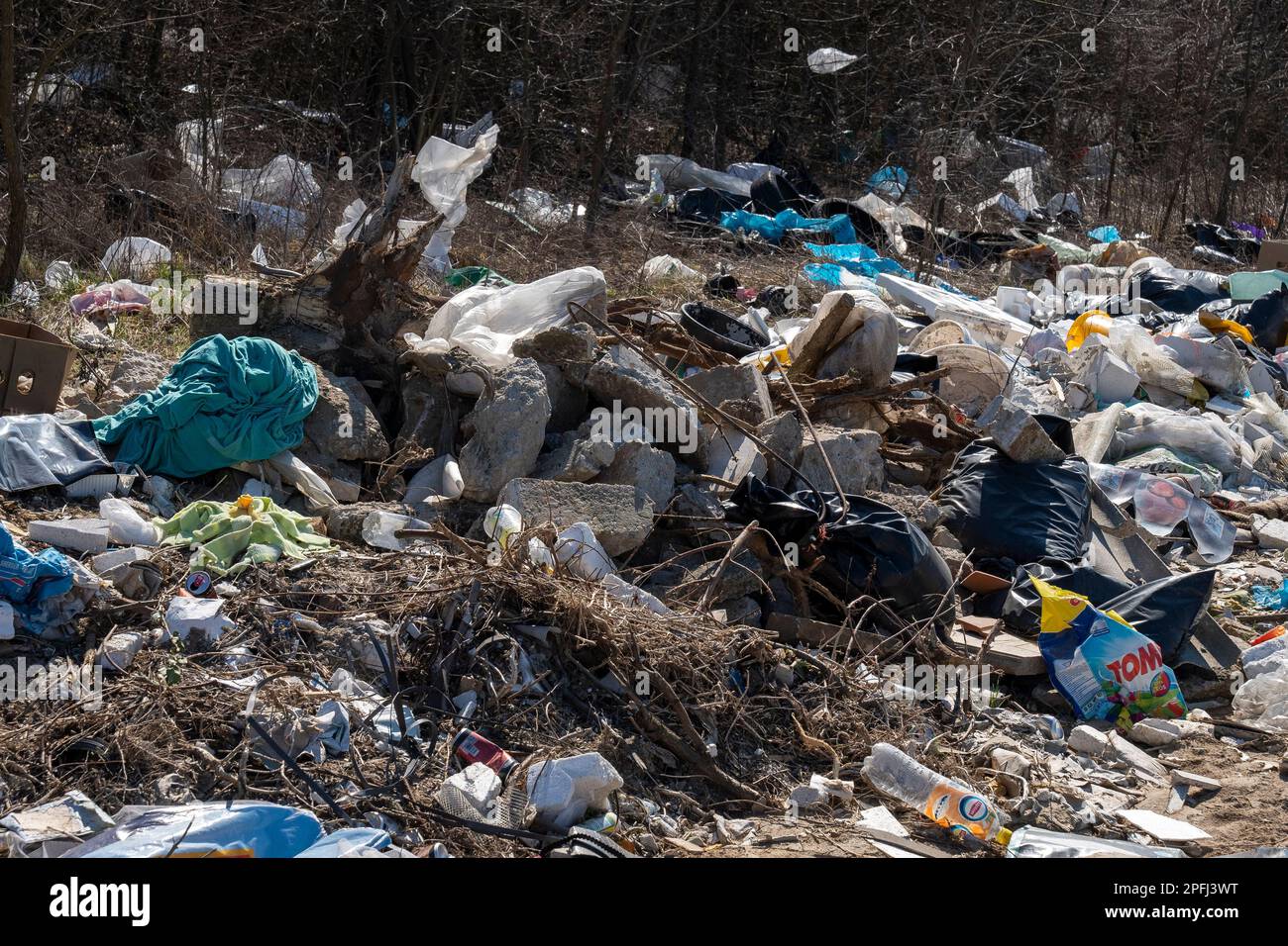Amazing ecological pollution in Hungary. Near a town, there is a lot of ...