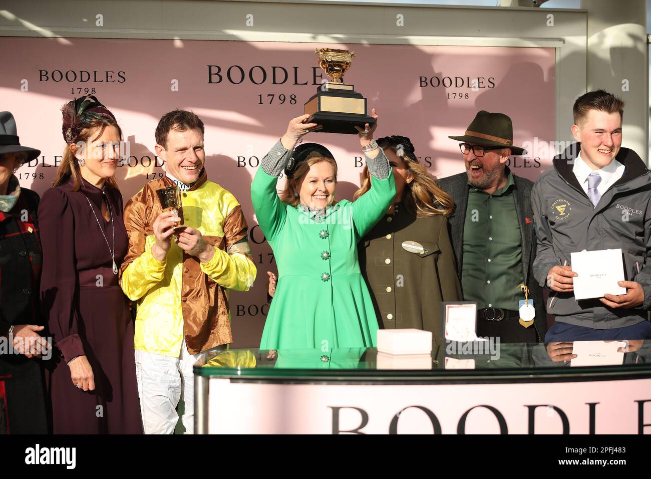 Owner Mrs Audrey Turley poses with the trophy as Galopin Des Champs J ...