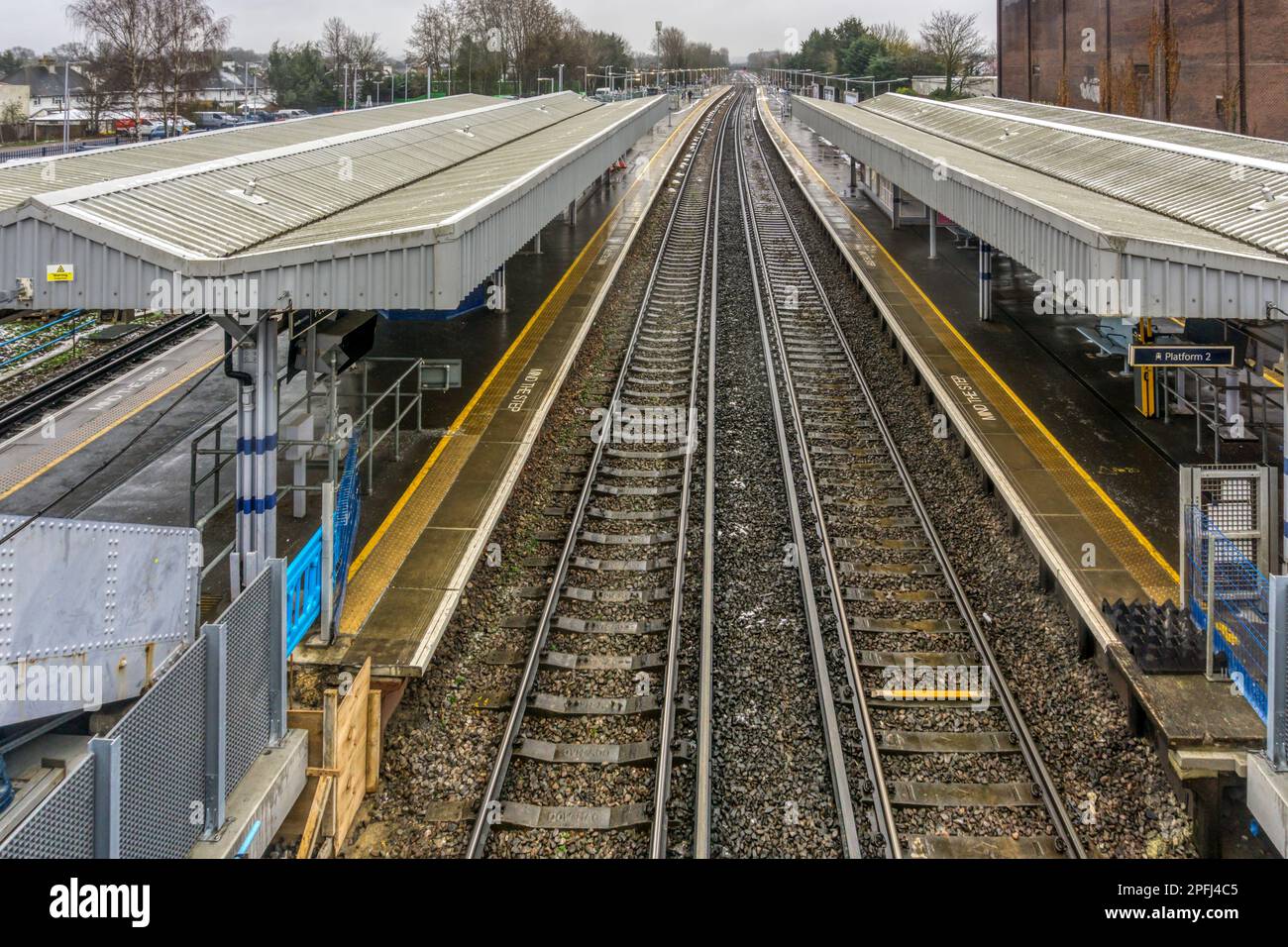 Railway lines and suburban commuter station at Petts Wood - view to ...