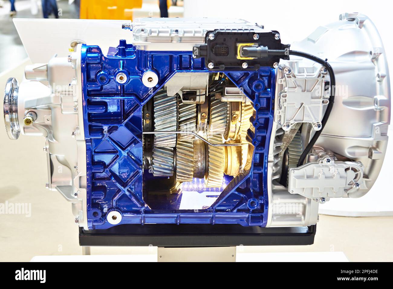 Transmission truck at exhibition in cross section Stock Photo - Alamy