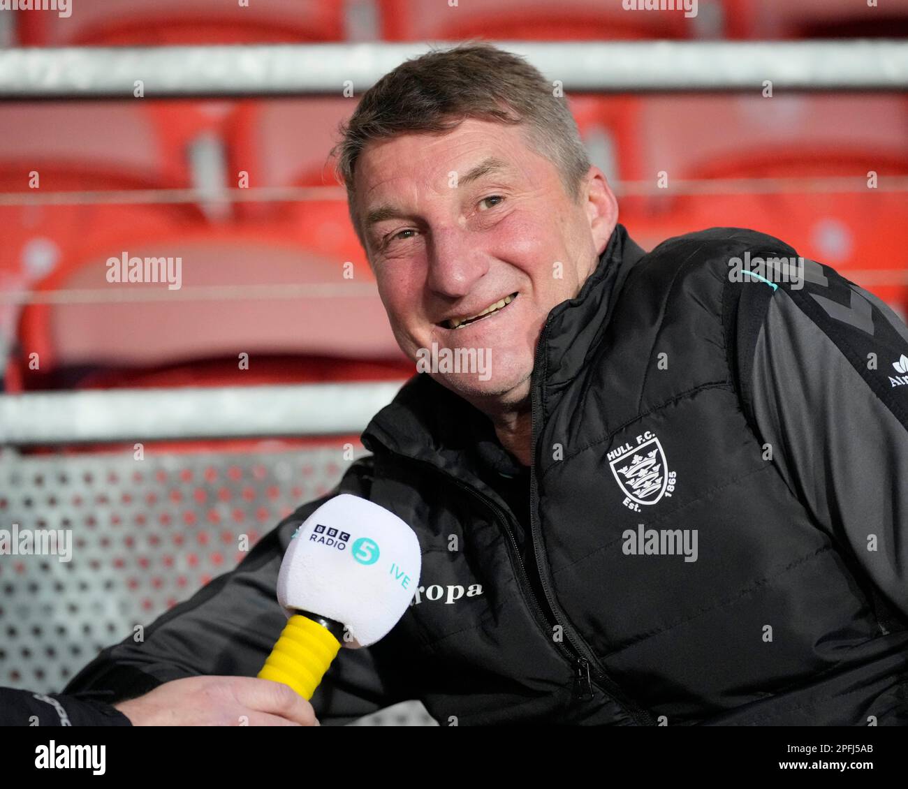 St Helens, UK. 17th Mar, 2023. Tony Smith head coach of Hull FC gives ...