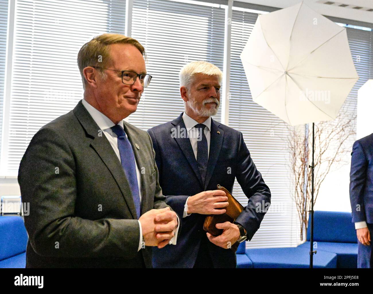 Warsaw, Poland. 17th Mar, 2023. Czech President Petr Pavel, right ...