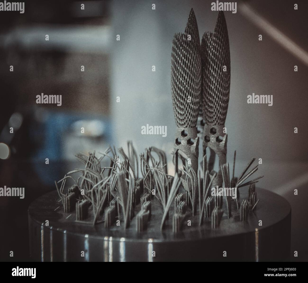 Object printed on metal 3d printer close-up. Object printed in laser ...