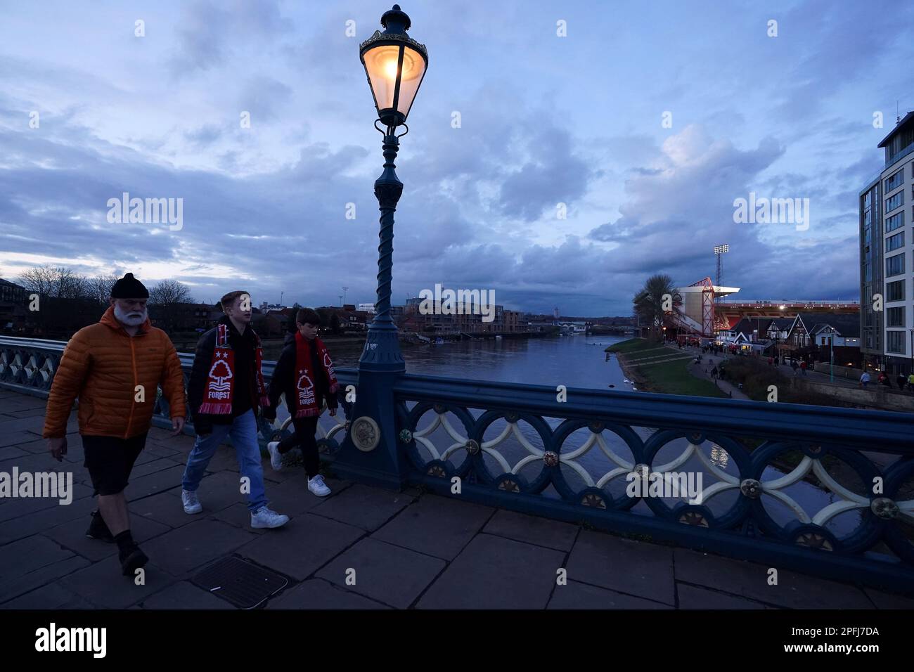 Nottingham Forest fans walk over Trent Bridge towards the ground ahead ...