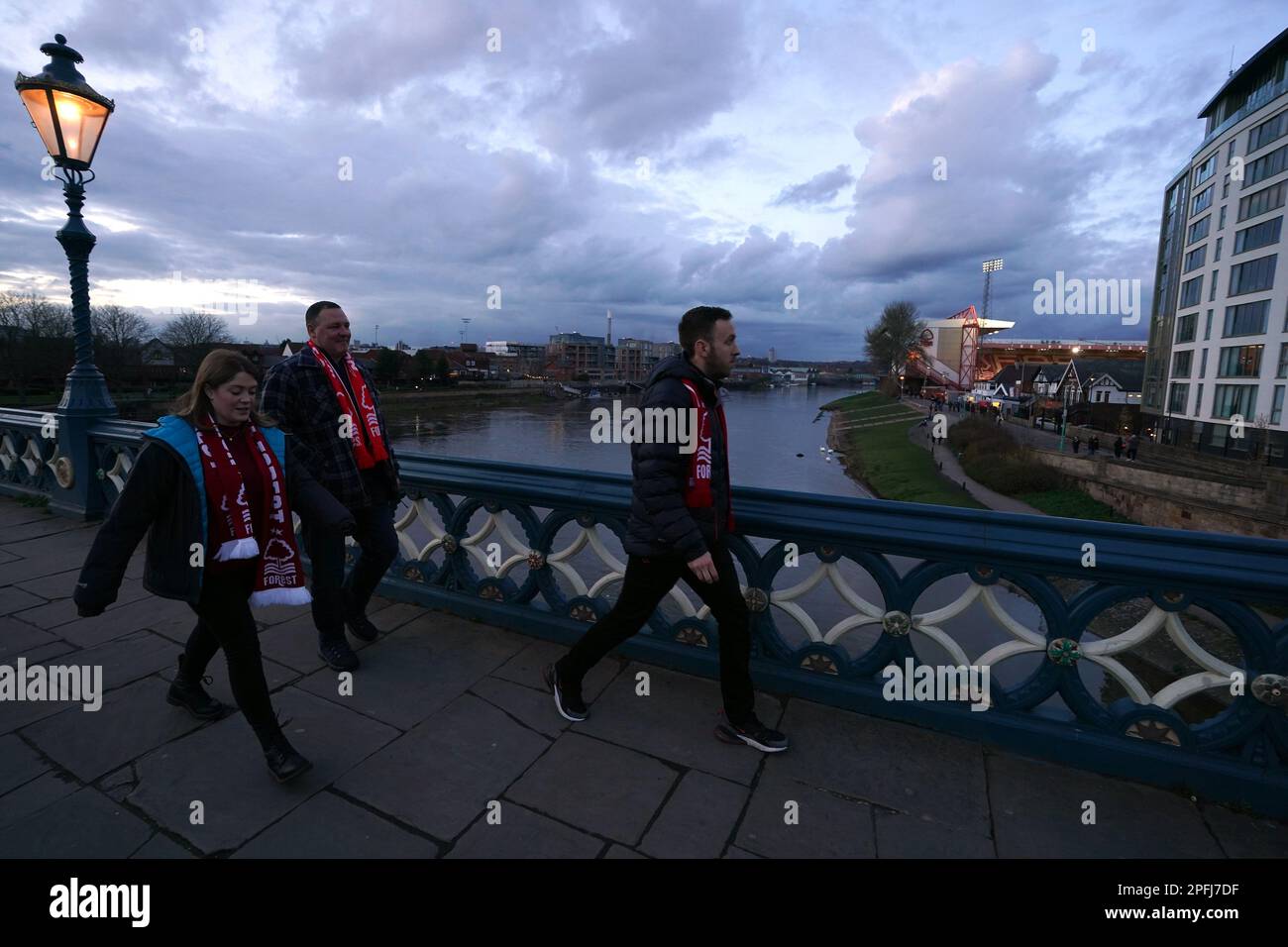 Nottingham Forest fans walk over Trent Bridge towards the ground ahead ...