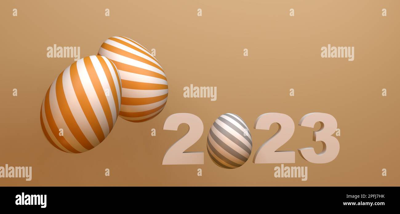 Easter poster and banner, with eggs and 2023 text. 3D work and 3D image ...
