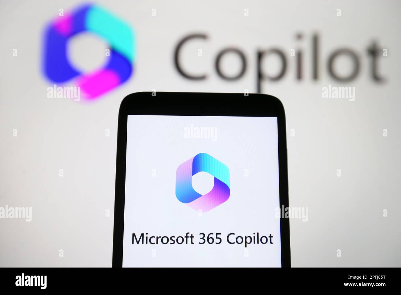 In this photo illustration, a Microsoft 365 Copilot logo is seen on a ...