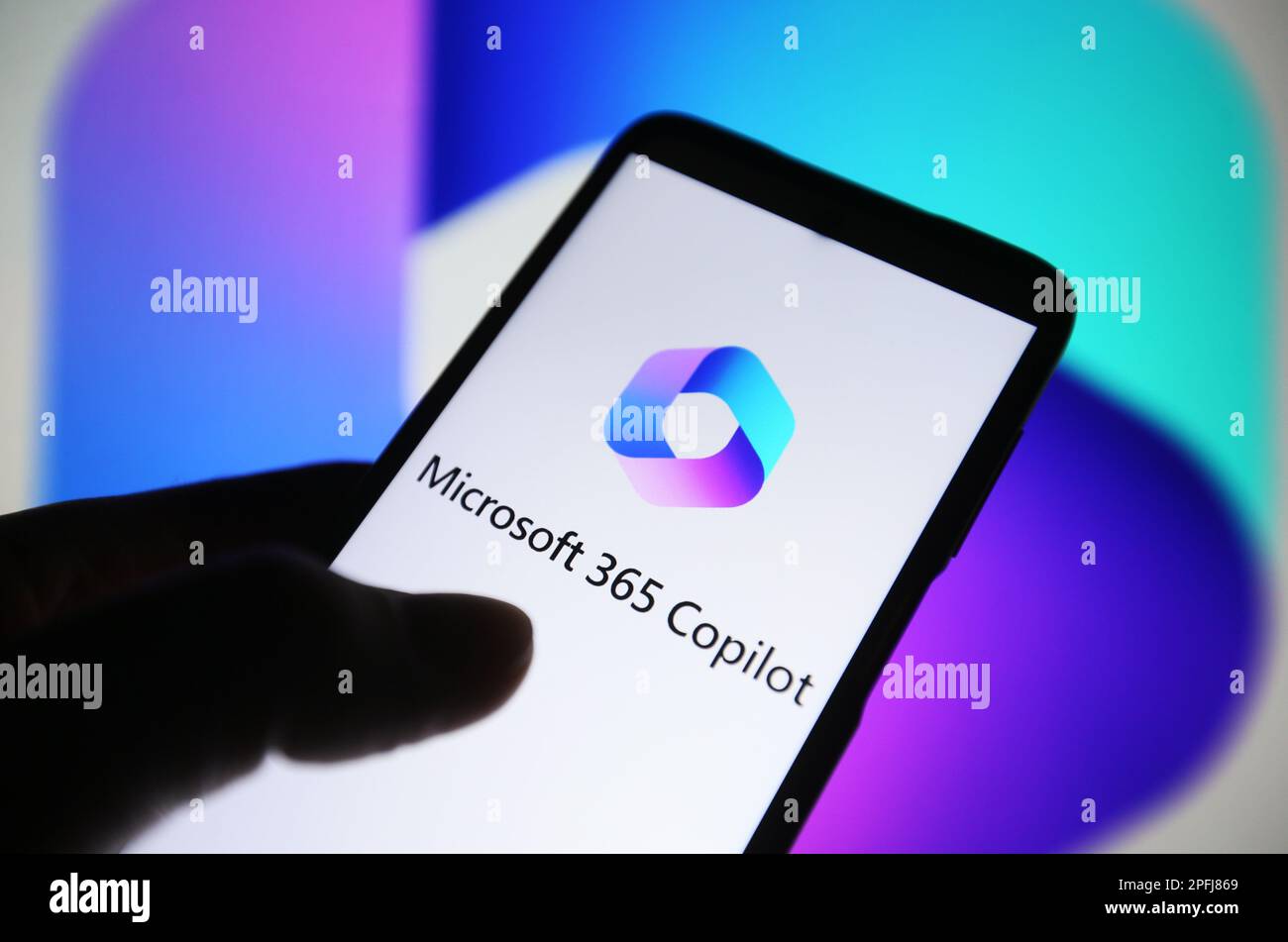 In this photo illustration, a Microsoft 365 Copilot logo is seen on a ...