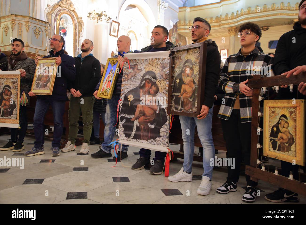Religious ritual of Raising the picture of the Madonna del Carmine in ...