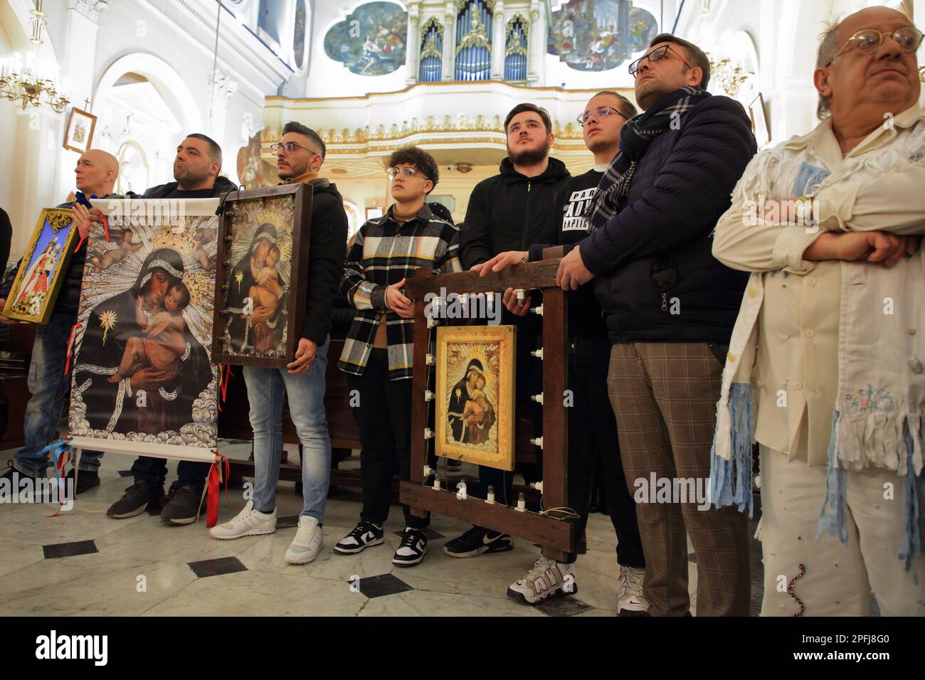 Religious ritual of Raising the picture of the Madonna del Carmine in ...