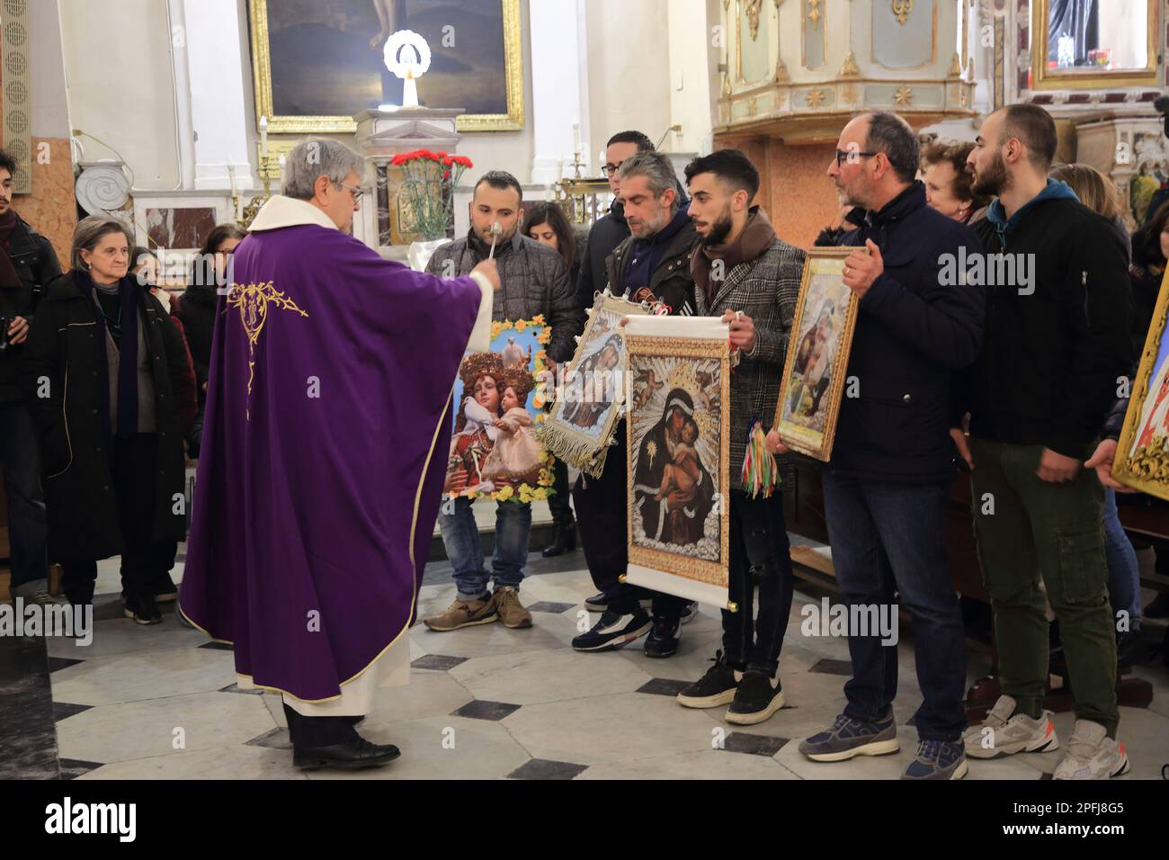 Religious ritual of Raising the picture of the Madonna del Carmine in ...