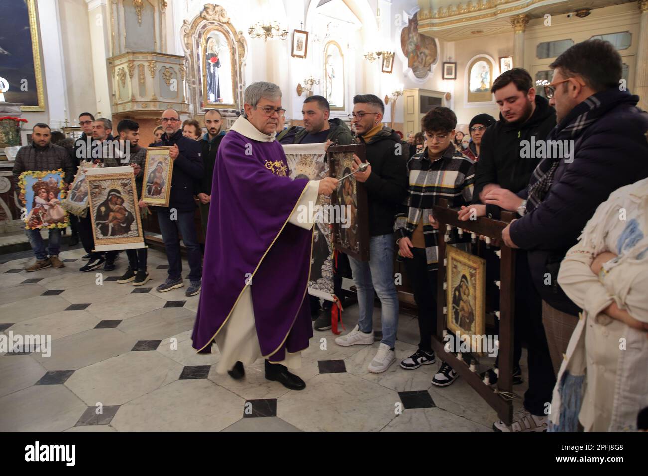 Religious ritual of Raising the picture of the Madonna del Carmine in ...