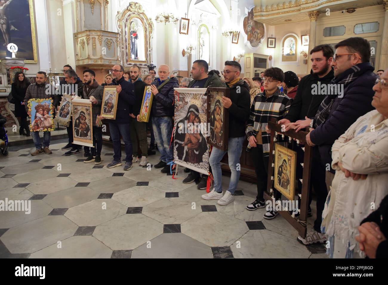 Religious ritual of Raising the picture of the Madonna del Carmine in ...