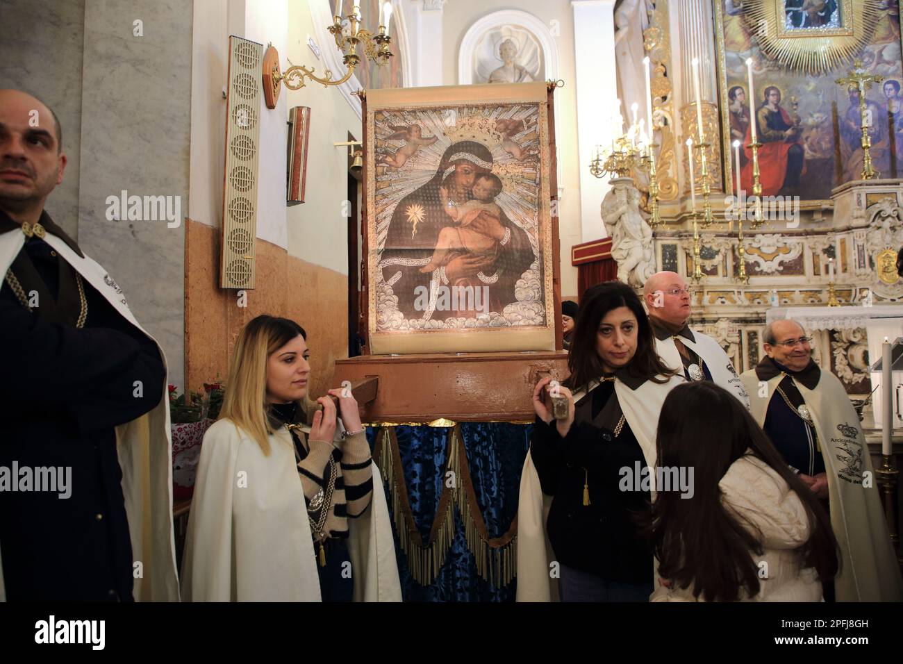 Religious ritual of Raising the picture of the Madonna del Carmine in ...