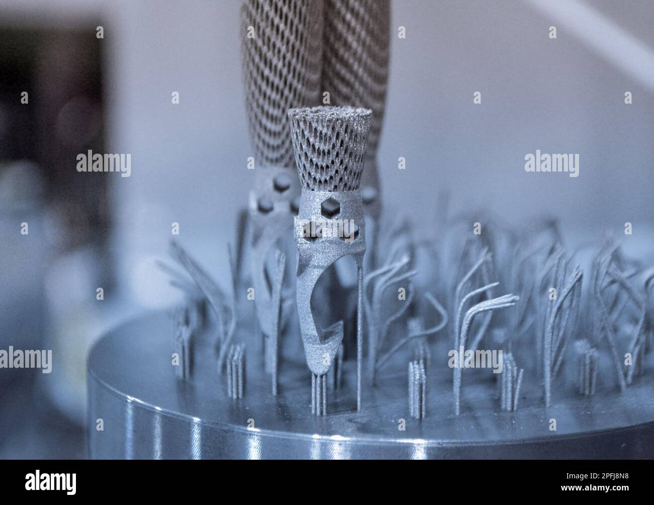 Object printed on metal 3d printer close-up. Object printed in laser ...