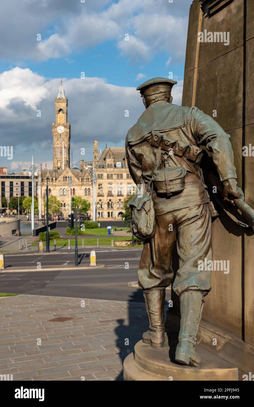 Rear View of War Statue in Bradford UK Stock Photo - Alamy
