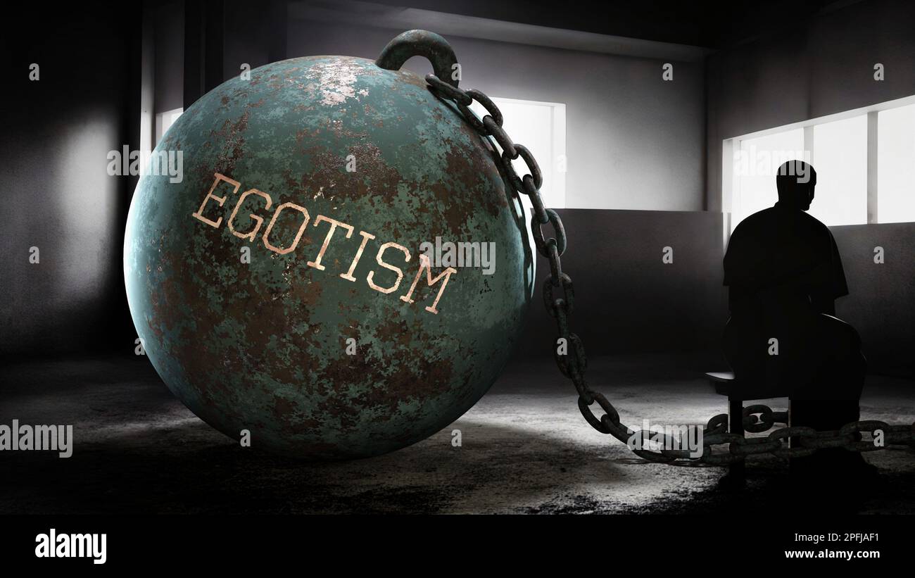 Egotism and intimate, silent and lonely suffering human soul. Person ...