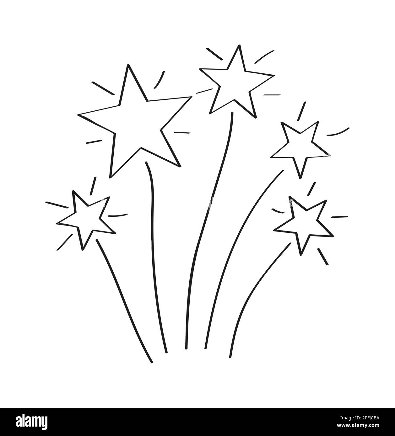 Fireworks with stars doodle icon. Champion status in sketch style ...