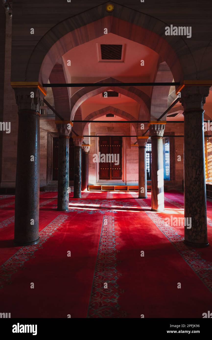 Islamic architecture. Interior of Suleymaniye Mosque. Istanbul Turkiye ...