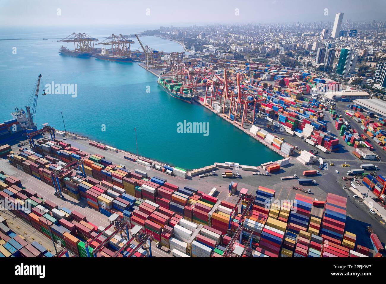 Aerial view of sea cargo port Stock Photo - Alamy