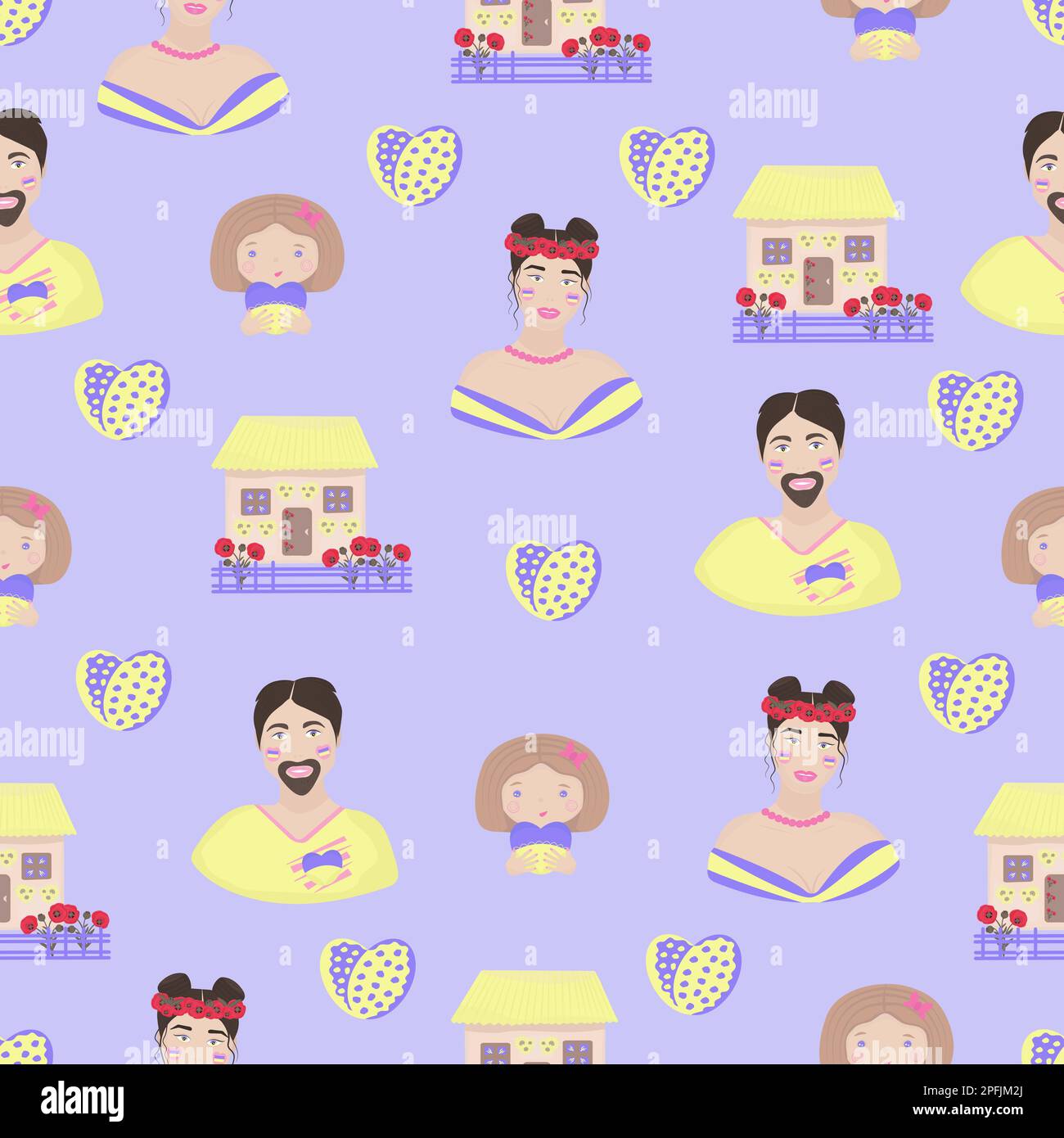 Ukrainian family, seamless pattern with blue background Stock Vector ...