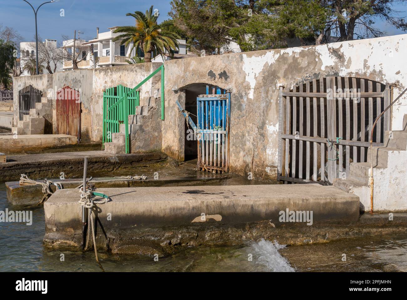 General view of the seaport of the Mallorcan tourist town of Portocolom ...