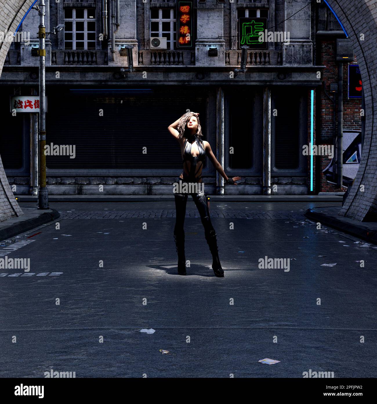 3d illustration of a young woman wearing a small outfit standing in a ...