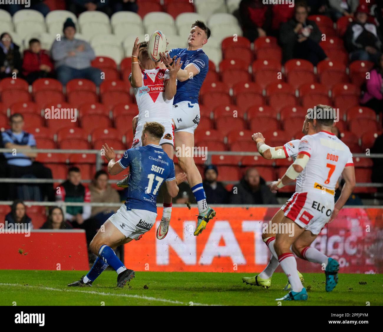 St Helens, UK. 17th Mar, 2023. Davy Litten #25 of Hull FC competes for ...