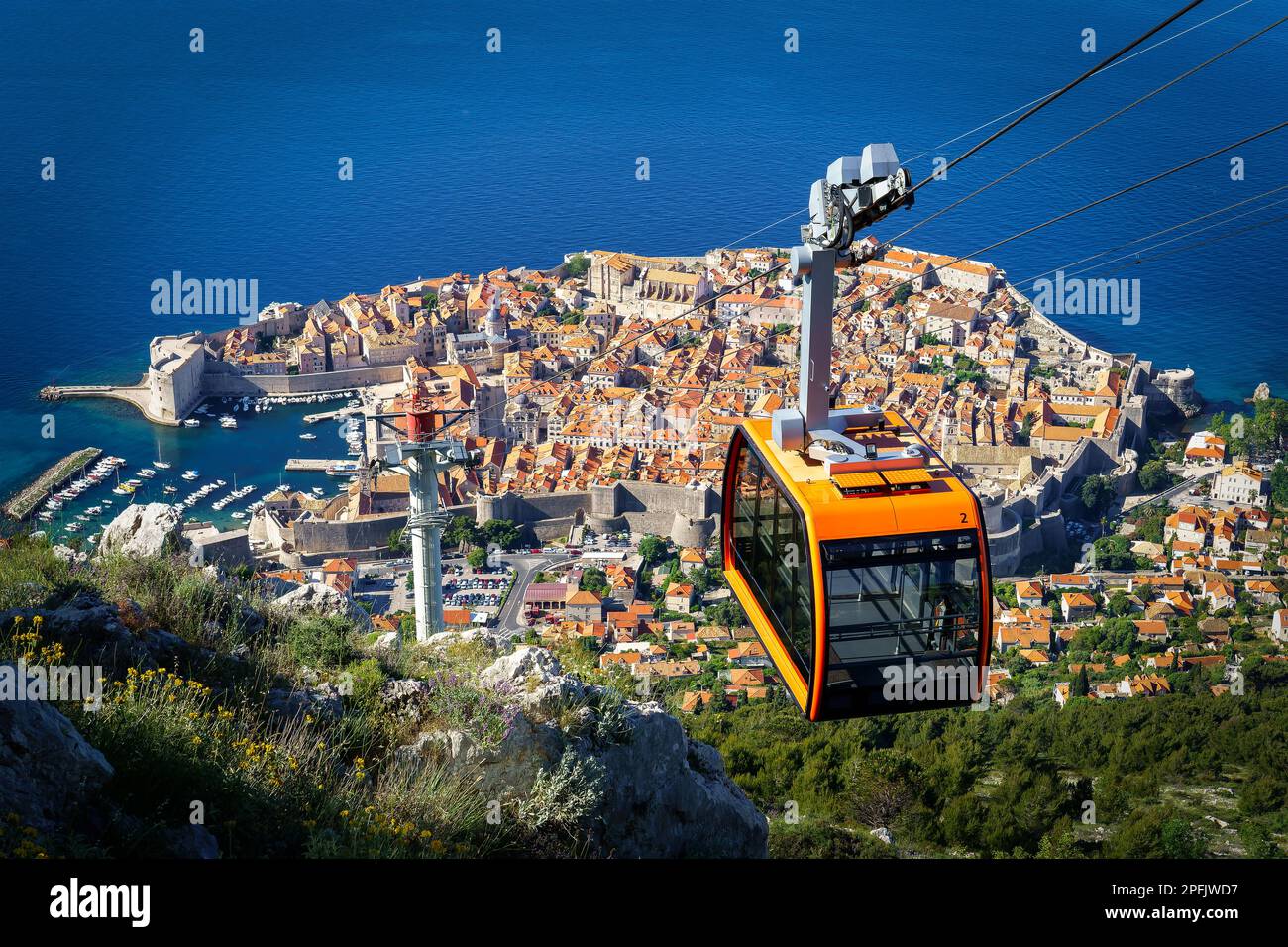 Dubrovnik cable car, panoramic view from Srd mountain, Croatia Stock ...