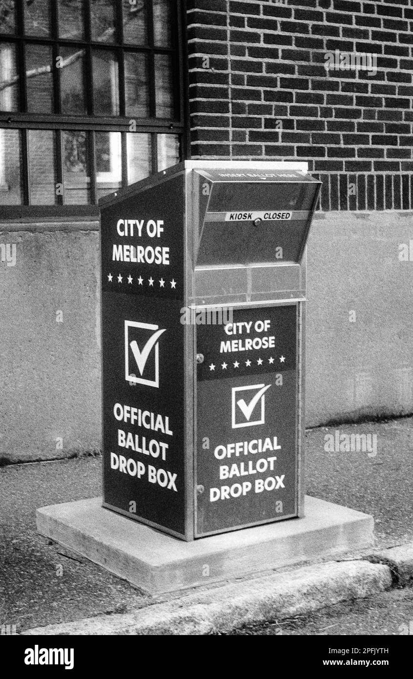 A City of Melrose Official Ballot drop off box sits outside of a post ...
