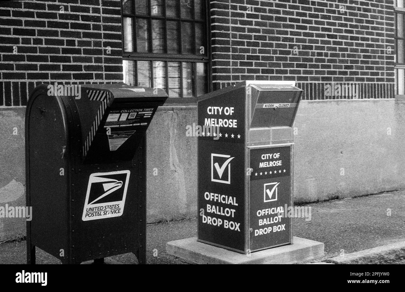 A City of Melrose Official Ballot drop off box sits outside of a post ...