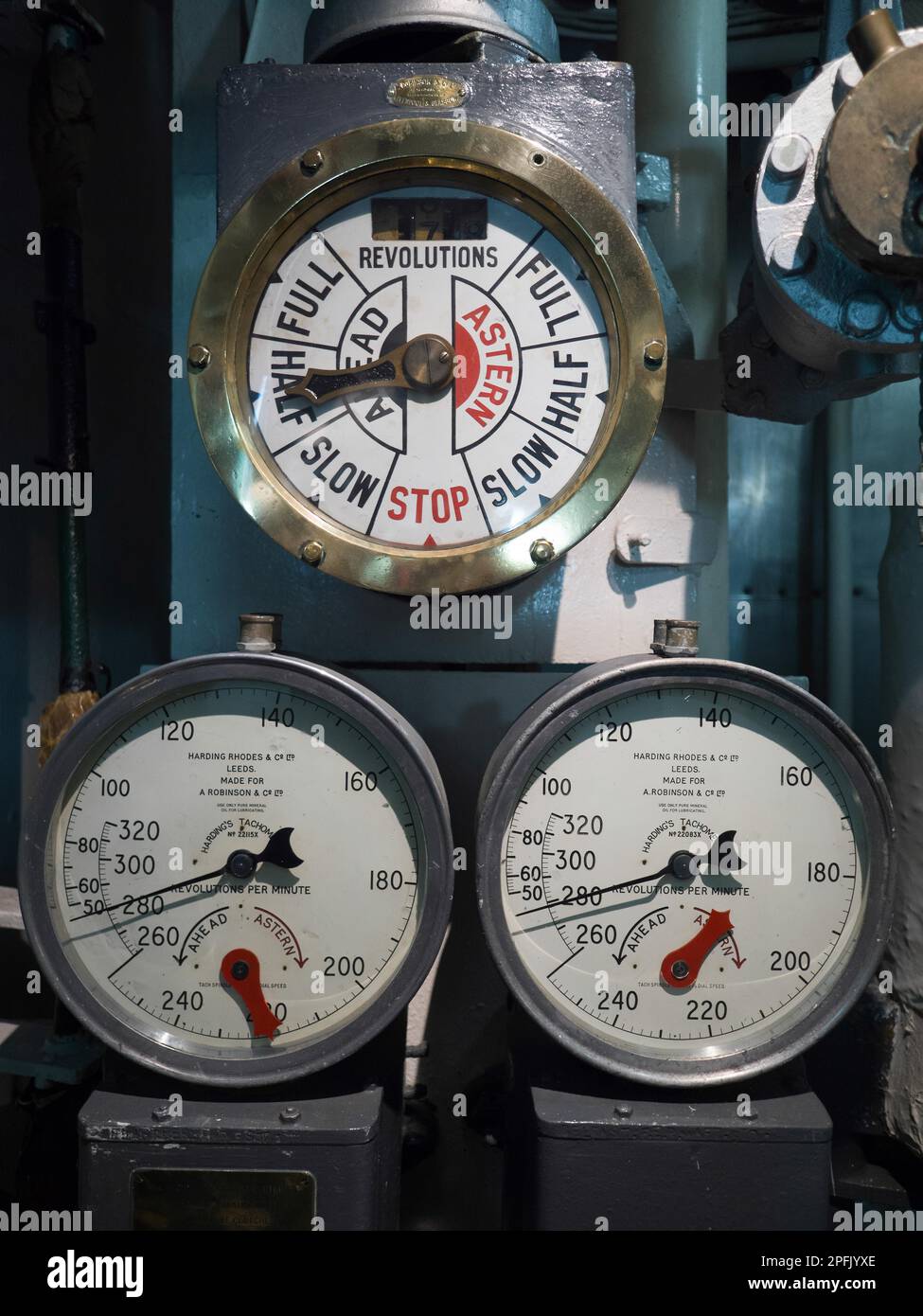 Engine Speed Dials on HMS Belfast Stock Photo - Alamy