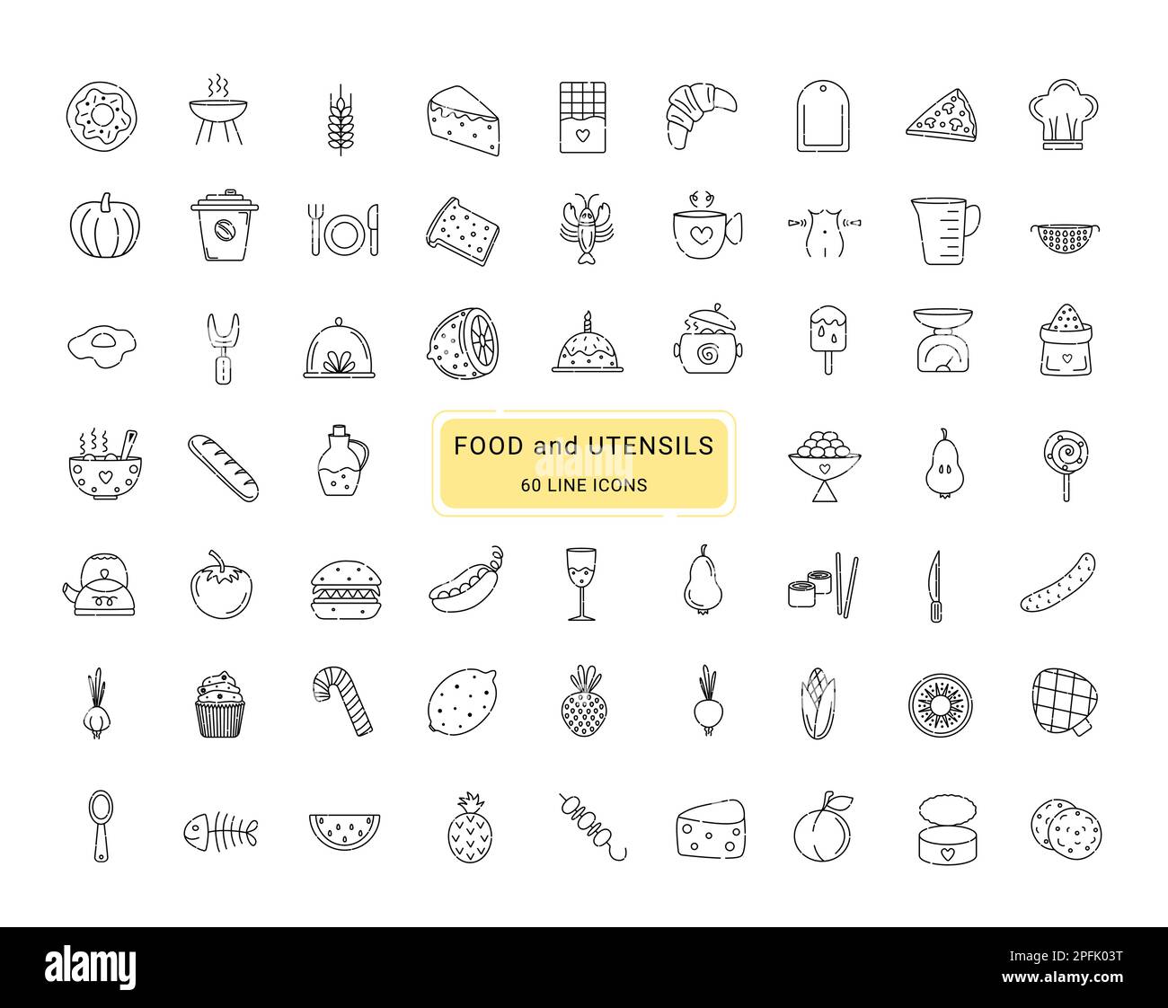 Food and utensils icon set, 60 line vector symbols Stock Vector Image ...