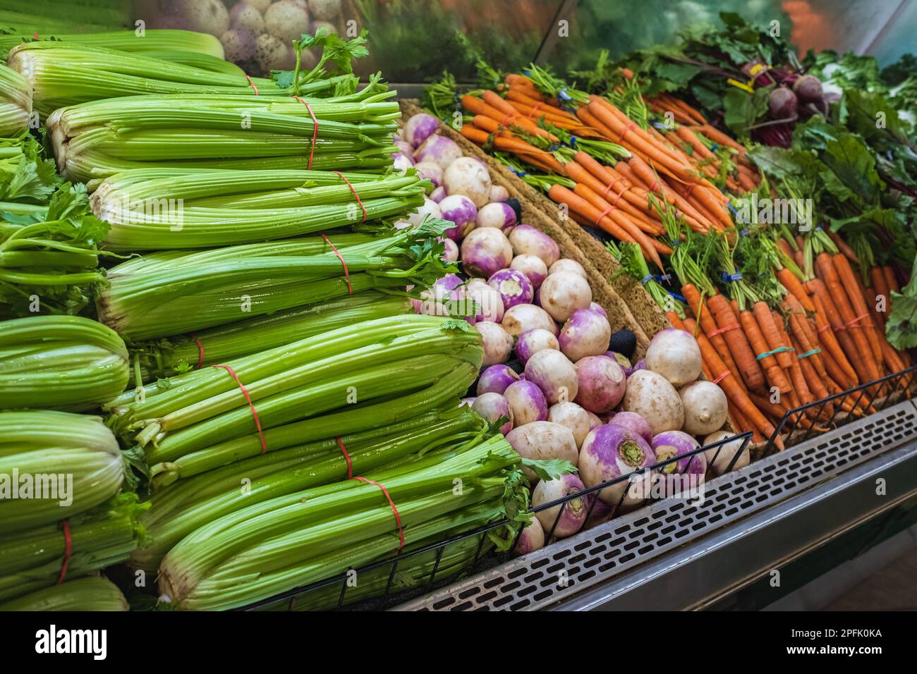 Lots of Vegetables in the Produce aisle at a Supermarket. Colorful ...