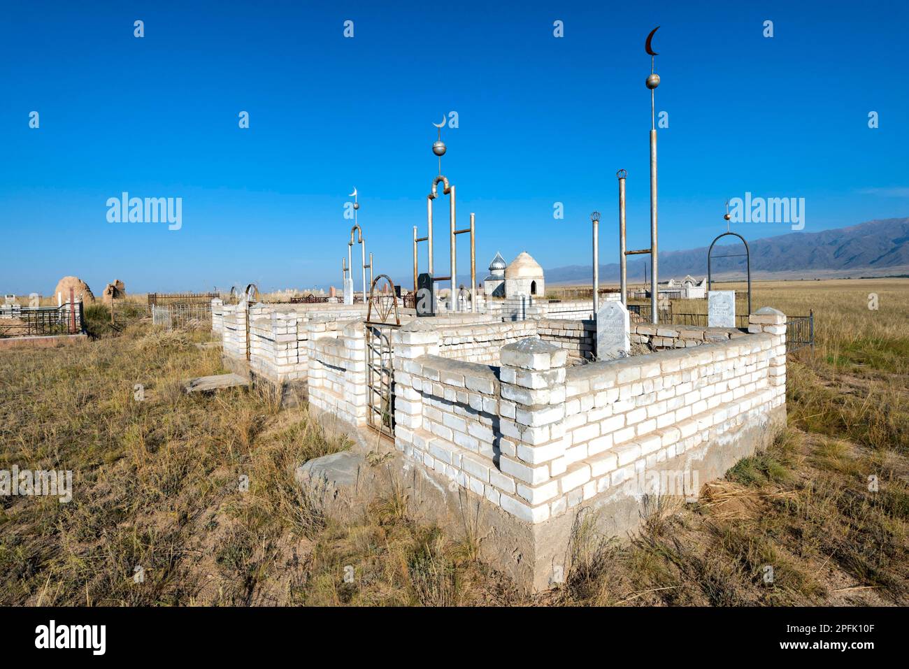 Muslim cemetery, Sati village, Tien Shan Mountains, Kazakhstan Stock ...