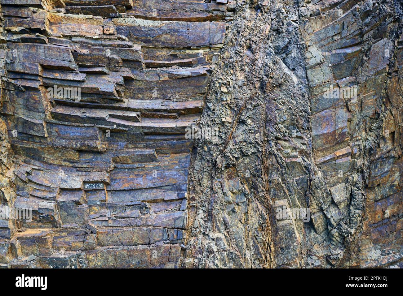 Volcanic layers of basaltic rock, mountain village, Masca, Teno ...