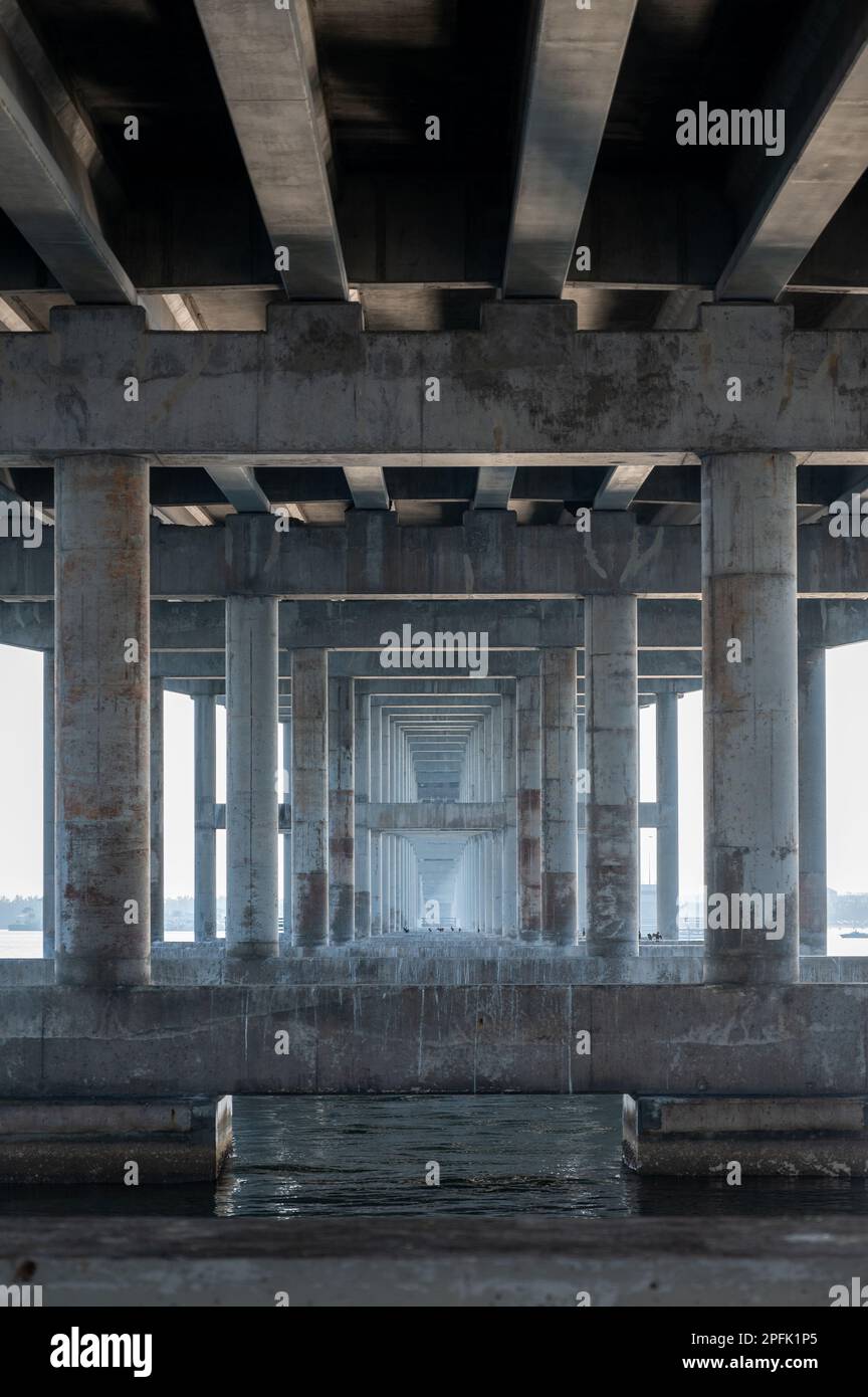 Detail of underside of Rickenbacker Causeway bridge between Miami and ...