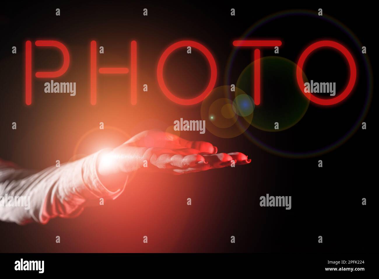 Text sign showing Photo. Concept meaning the nonobjective motif that ...