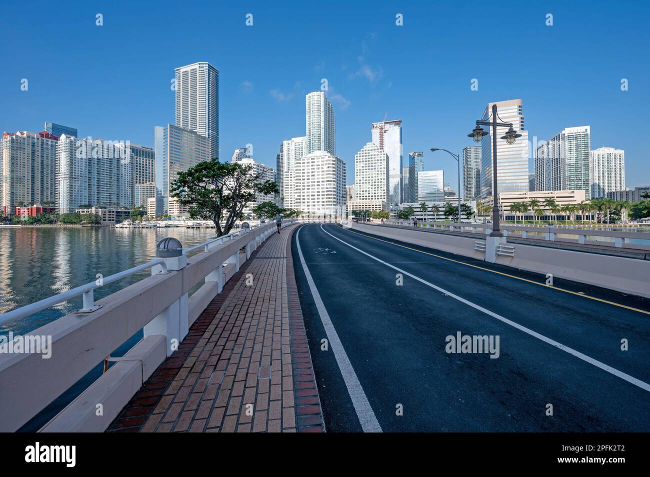 Brickell skyline from bridge to Brickell Key in Miami, Florida on clear ...