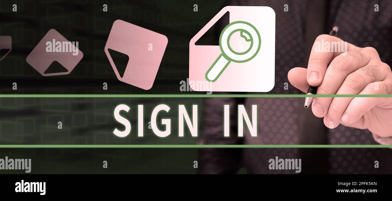 Conceptual display Sign In. Word Written on to write your name on a ...