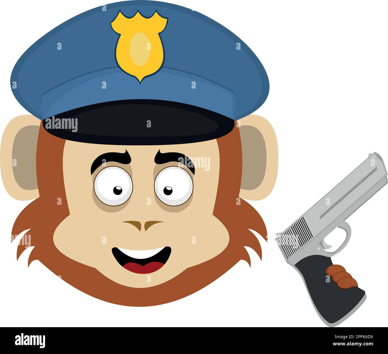 vector illustration face of a monkey animal with a police cap and gun ...