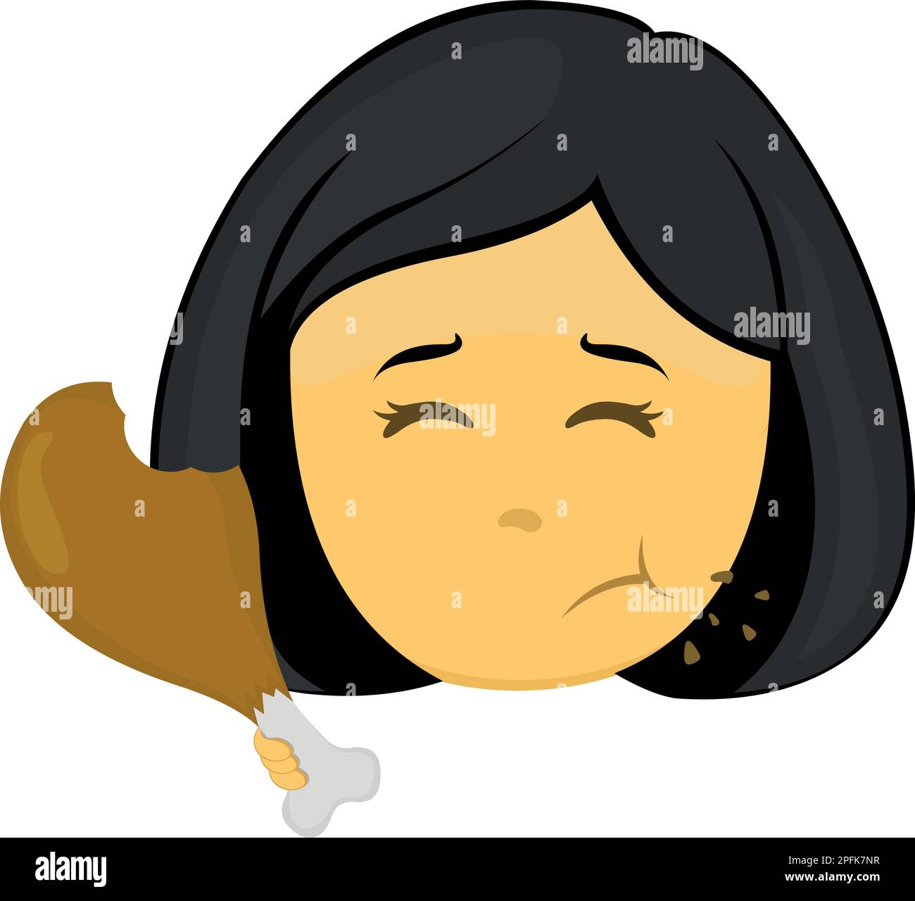 vector emoji illustration of a yellow cartoon girl eating a chicken leg ...