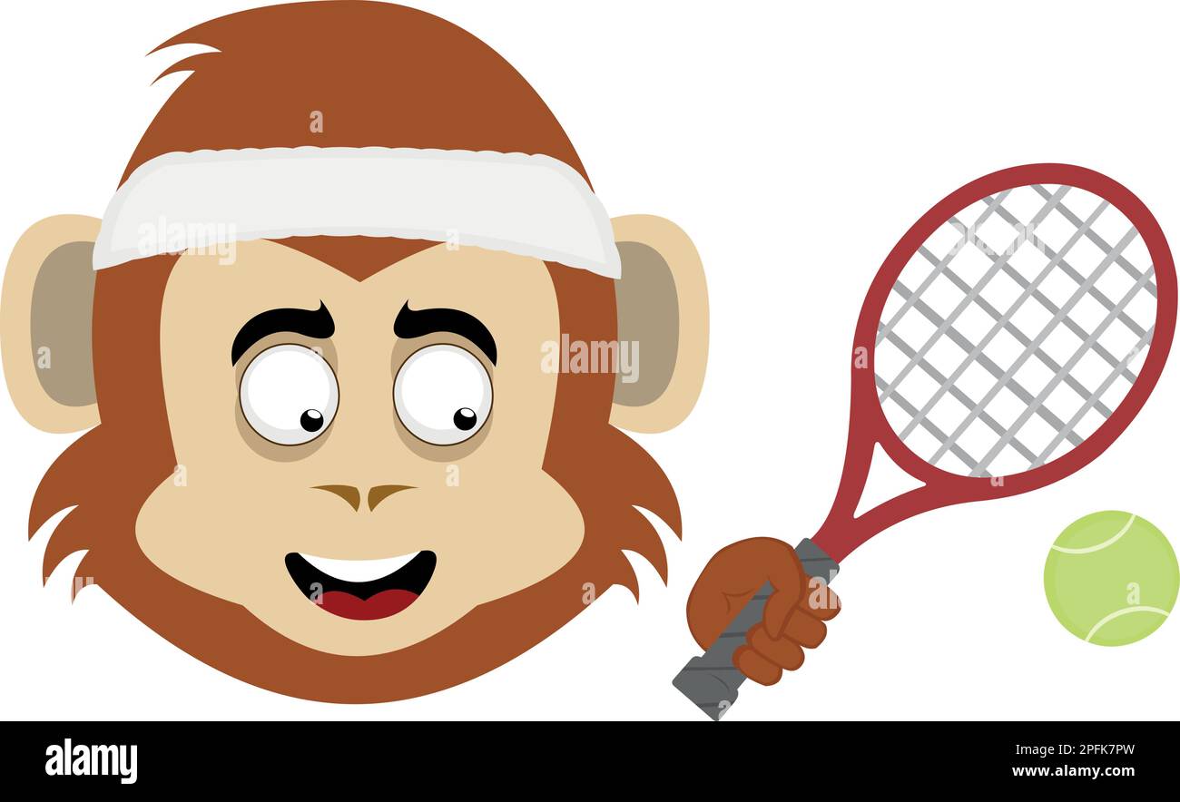 vector illustration face of monkey animal cartoon with a tennis racket and ball Stock Vector ...