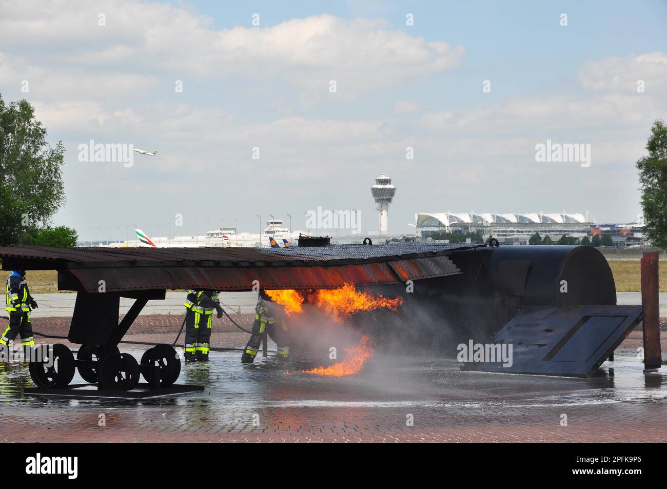 Training ground, fire fighting, fire brigade, dummy aircraft, airport ...