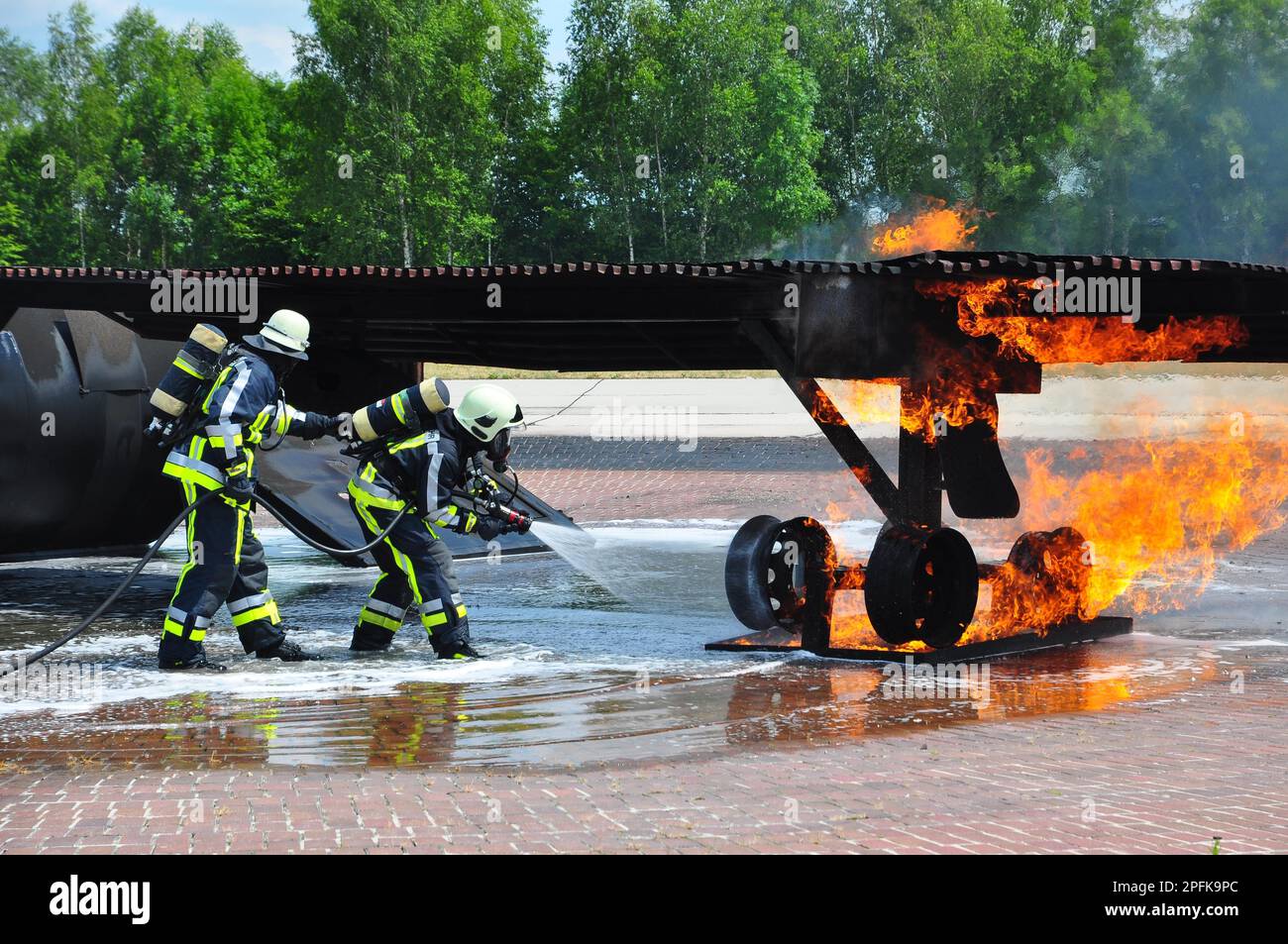 Training ground, fire fighting, fire brigade, dummy aircraft, airport ...