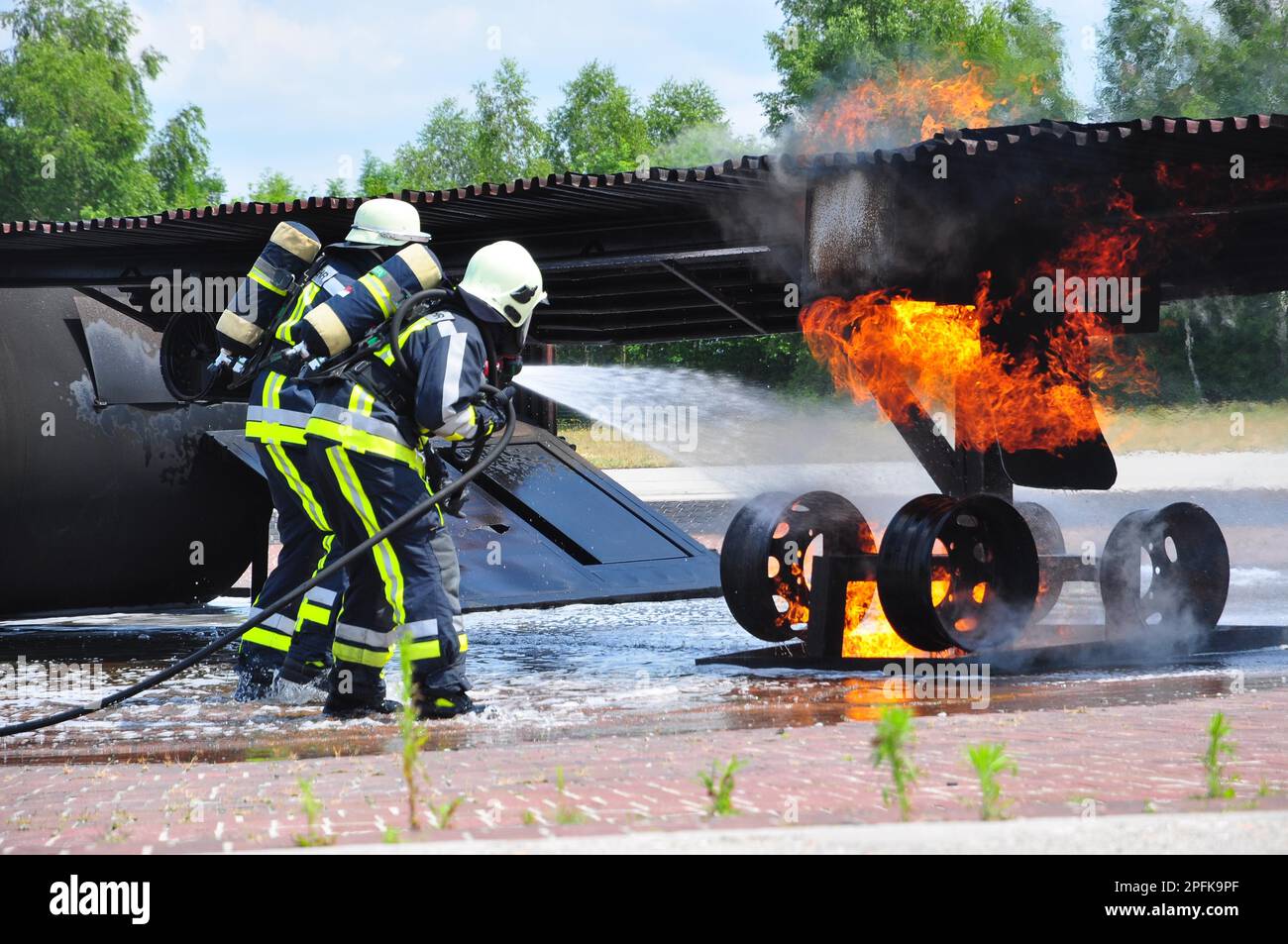 Training ground, fire fighting, fire brigade, dummy aircraft, airport ...